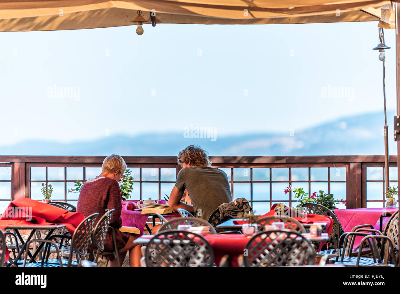 Castiglione del Lago, Italy - August 28, 2018: Resaurant cafe on ...