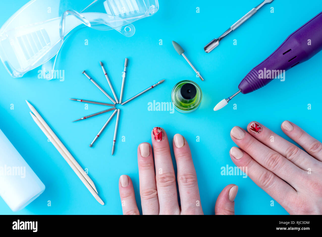 Tools for professional hardware manicure and women's hands with ...