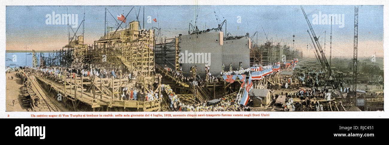 WW1 - launch of 95 USA Transport Ships - 1918 Stock Photo - Alamy