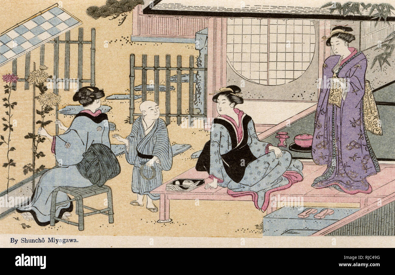 Outdoor domestic scene by Katsukawa Shuncho Stock Photo - Alamy