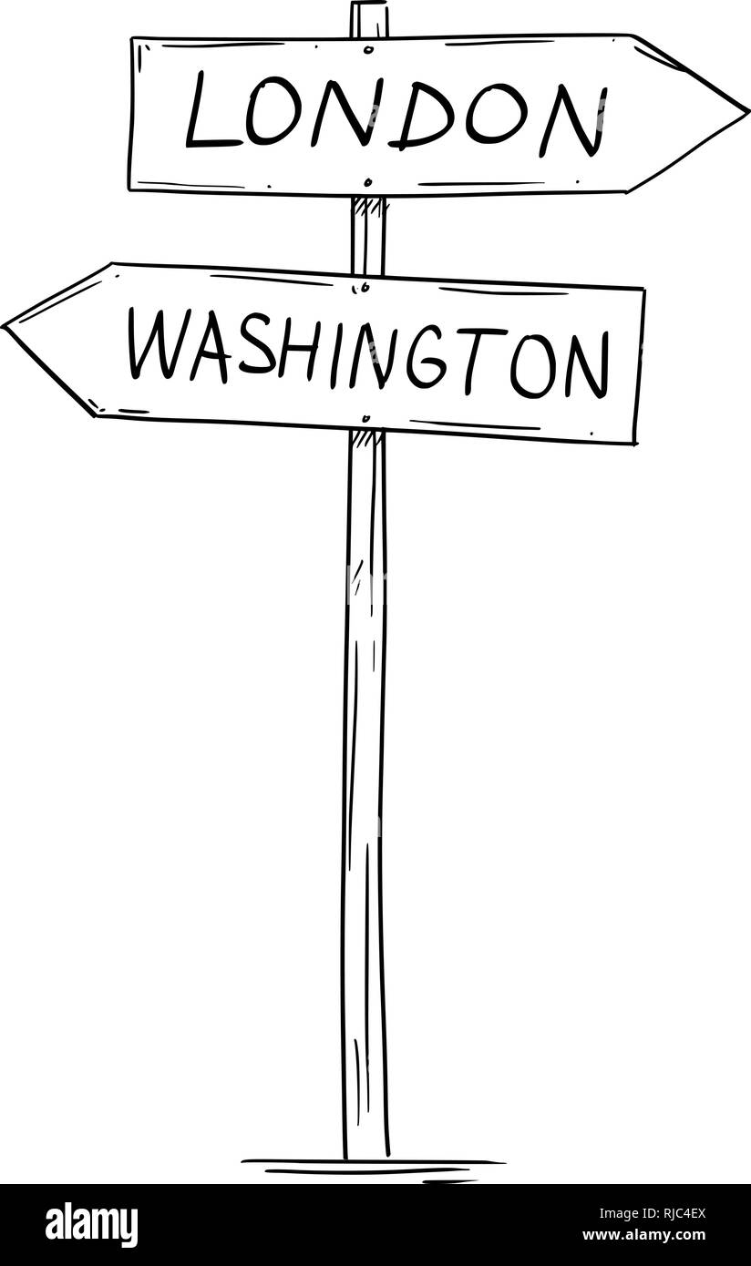 Drawing of Old Two Directional Arrow Road Sign With London and ...