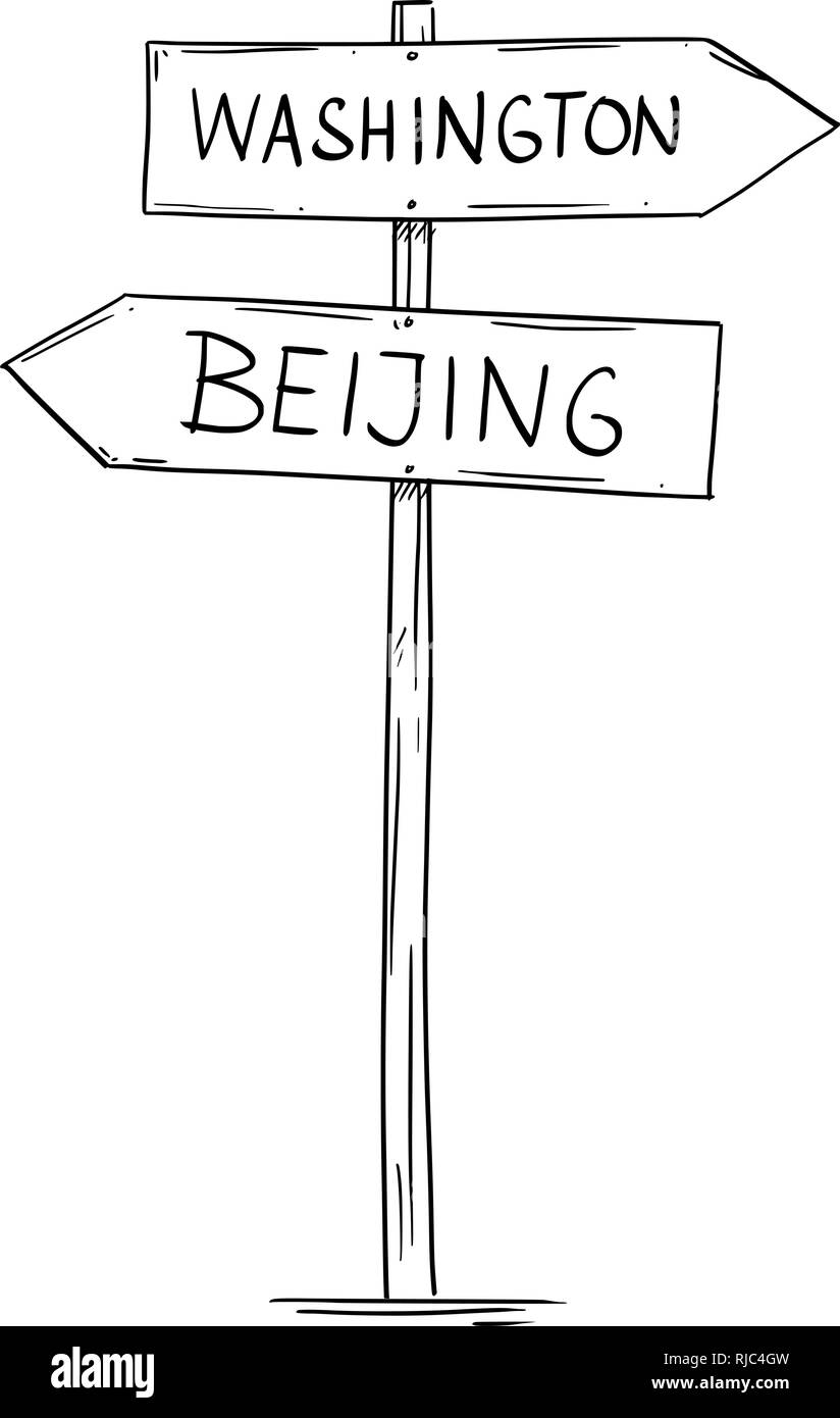 Drawing of Old Two Directional Arrow Road Sign With Washington and ...