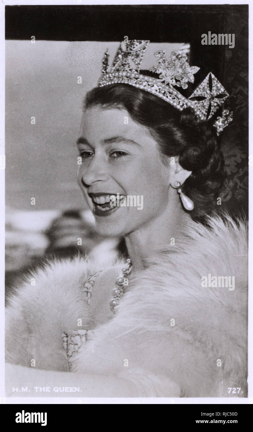 HRH Queen Elizabeth II (1926-). She is wearing the George IV State ...