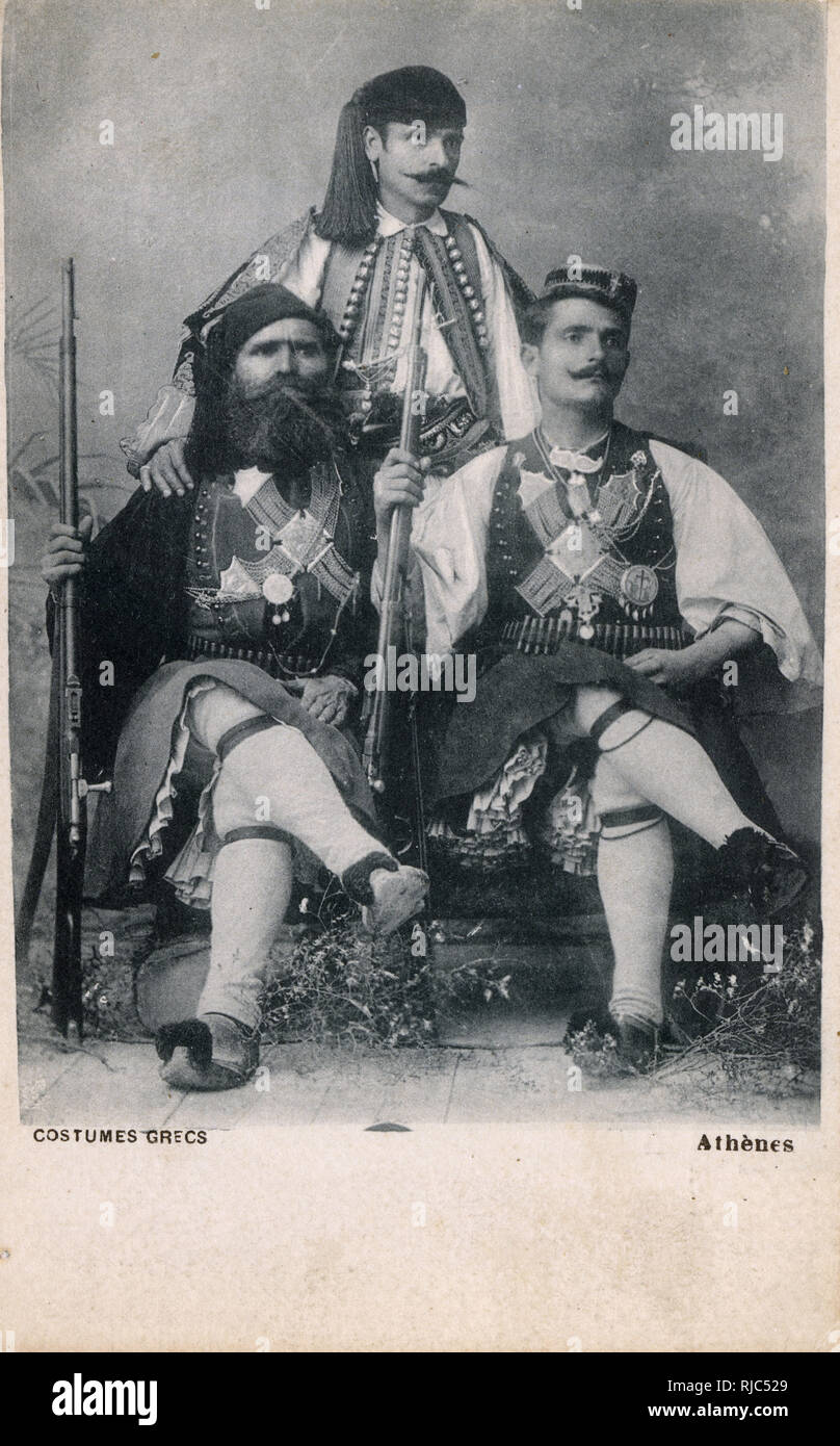 Three men in traditional Greek Costume - Athens, Greece Stock Photo - Alamy