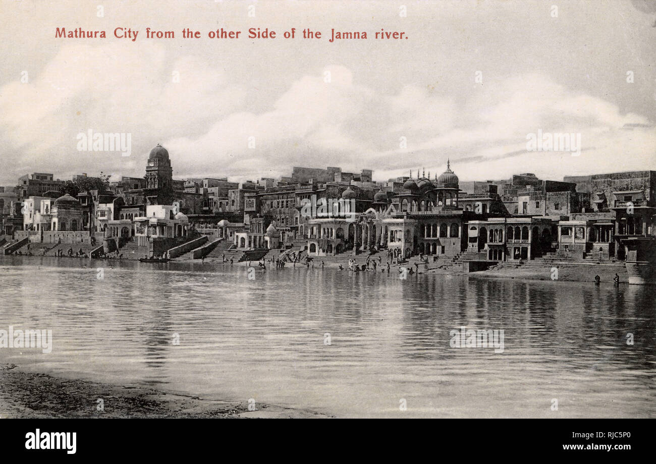 Mathura City, India - viewed from other side of Jamna River Stock Photo ...