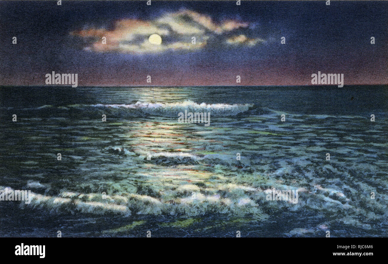 Moonlight on the Atlantic Ocean, Atlantic City, New Jersey Stock Photo ...
