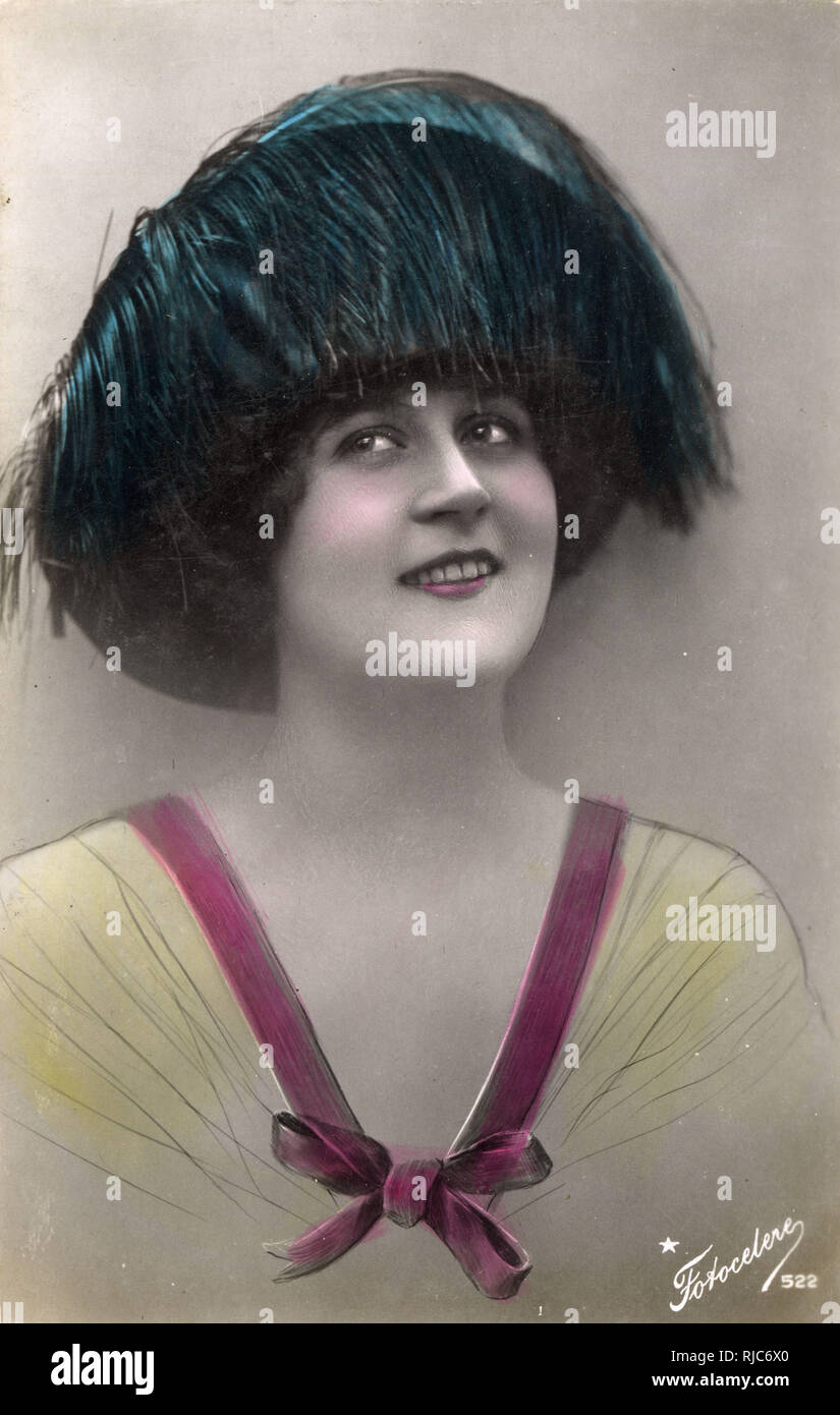 Italian Model wearing dyed Ostrich-feather hat Stock Photo - Alamy