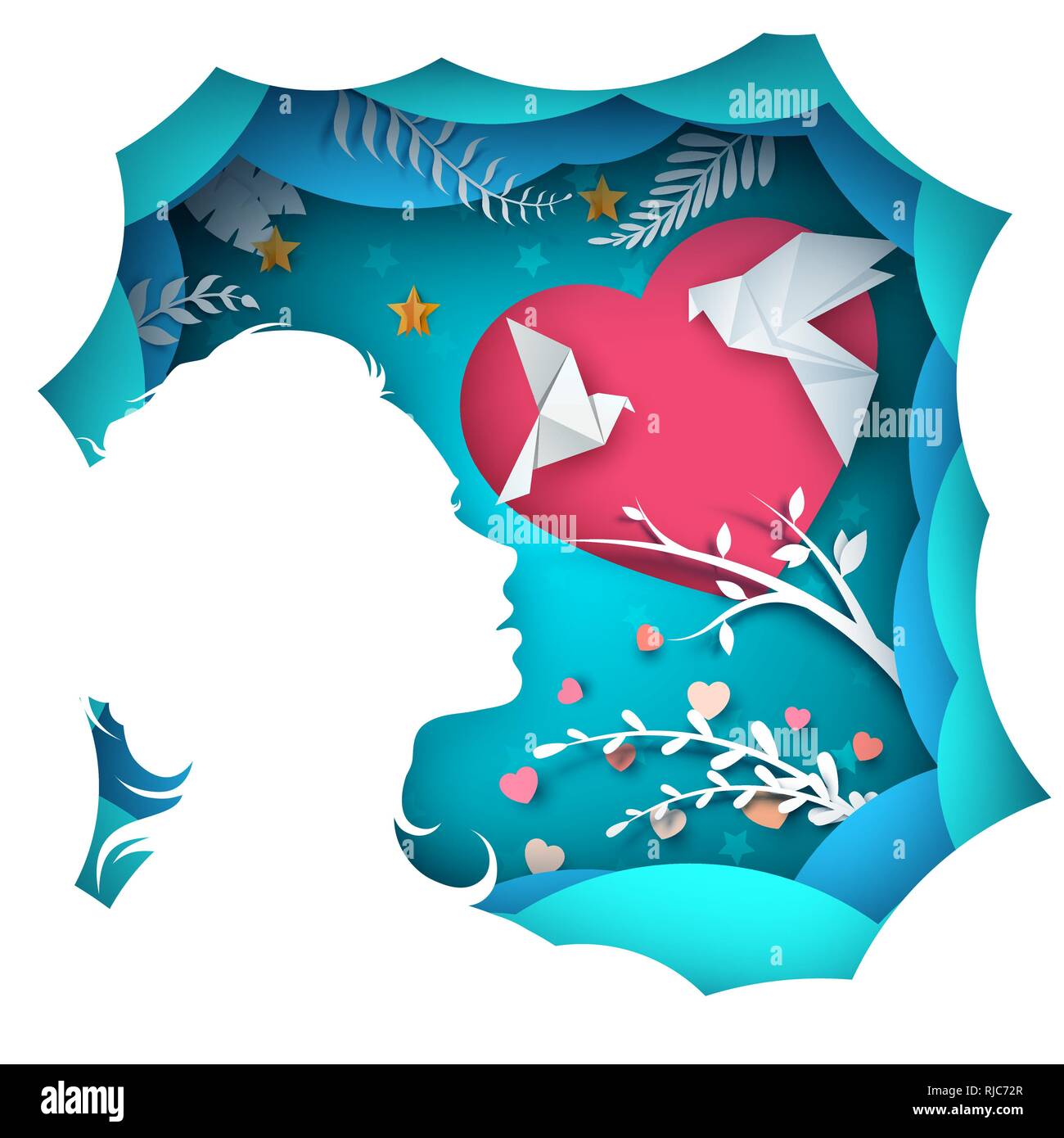 Beauty girl illustration. Cartoon paper landscape Stock Vector Image ...