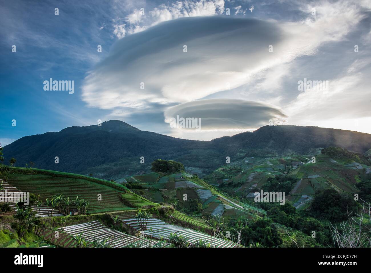Dramatic clouds over terraced rice fields, Indonesia Stock Photo - Alamy