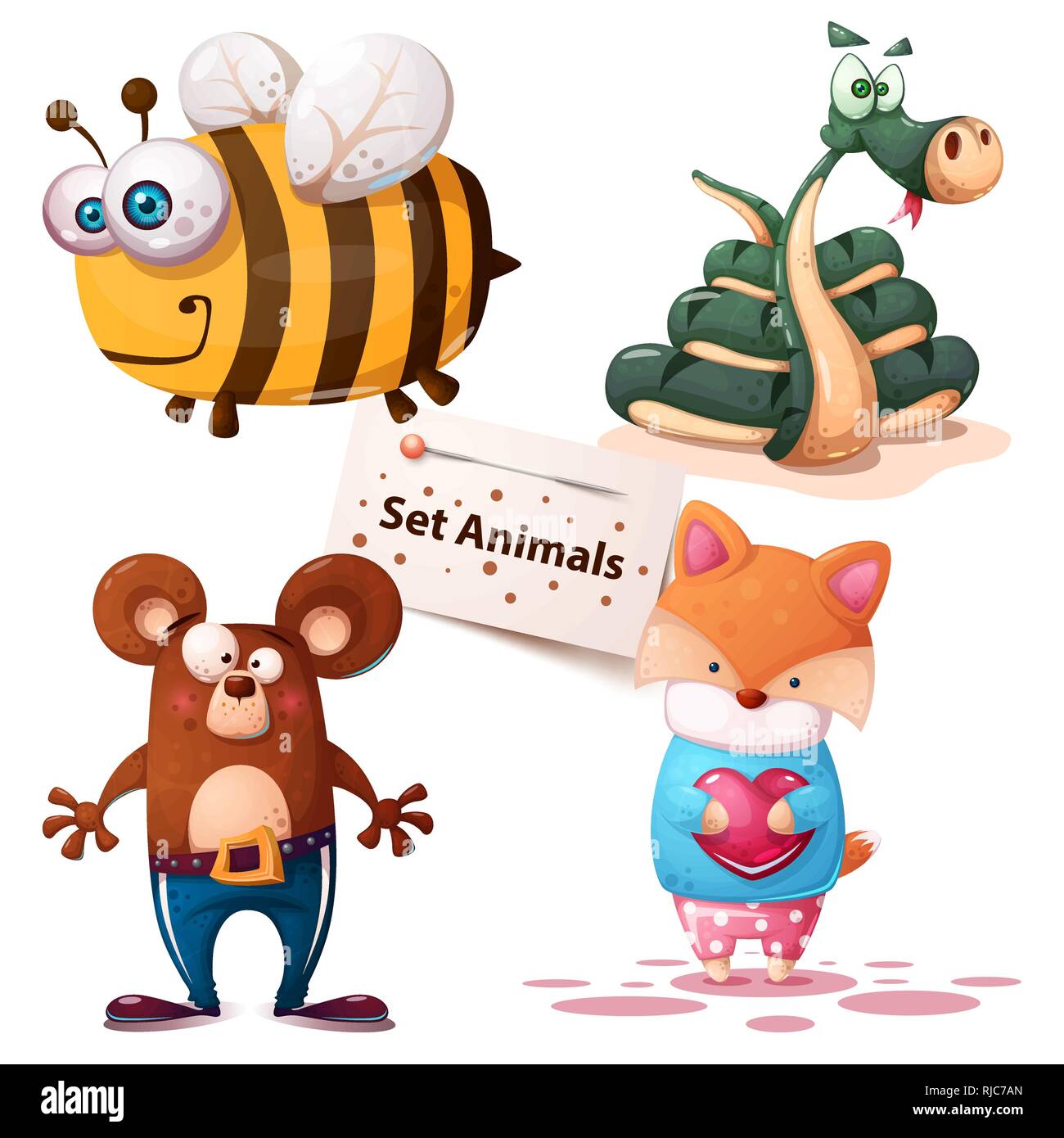 Bee, snake, bear, fox - set animals Stock Vector Image & Art - Alamy