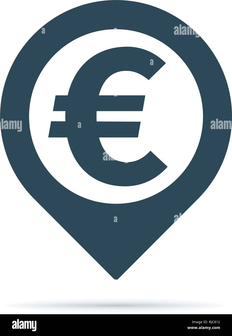 Address pin icon with euro symbol on white background. Currency icon ...