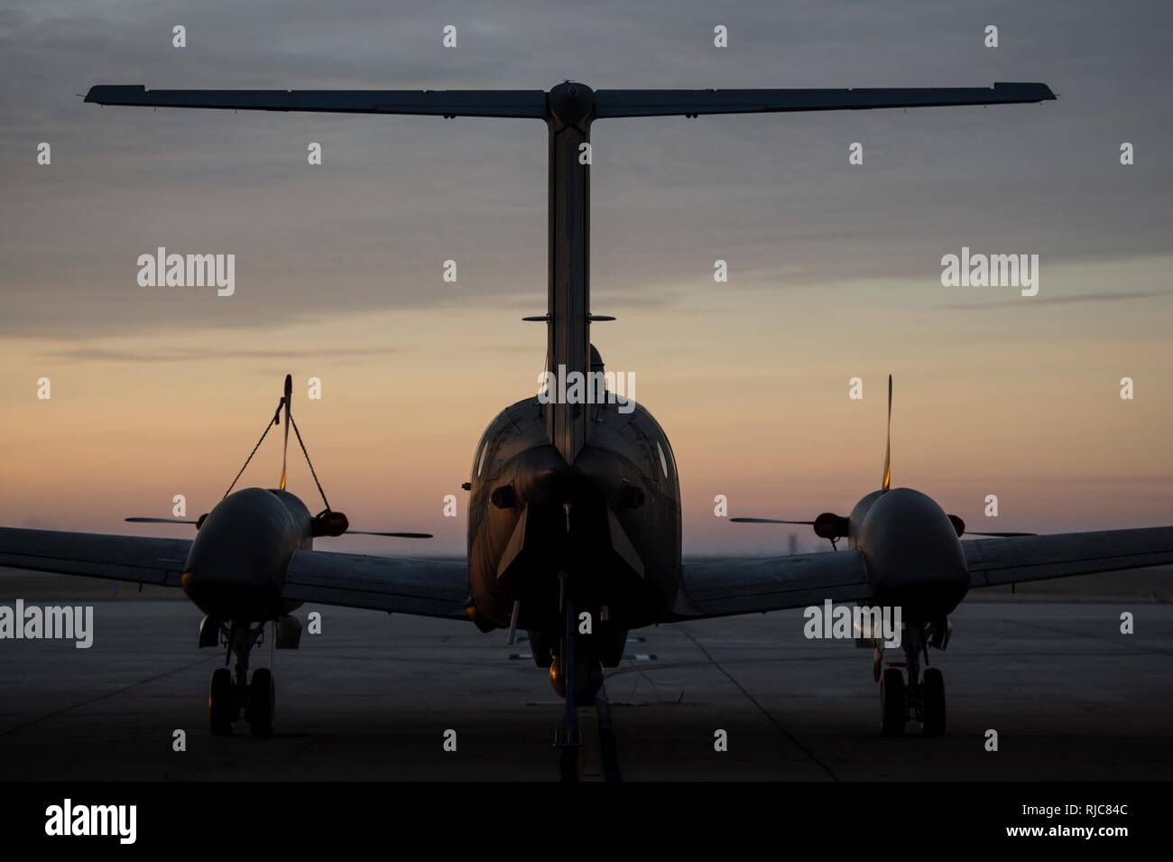 A 137th Special Operations Wing MC-12W awaits a preflight inspection at ...