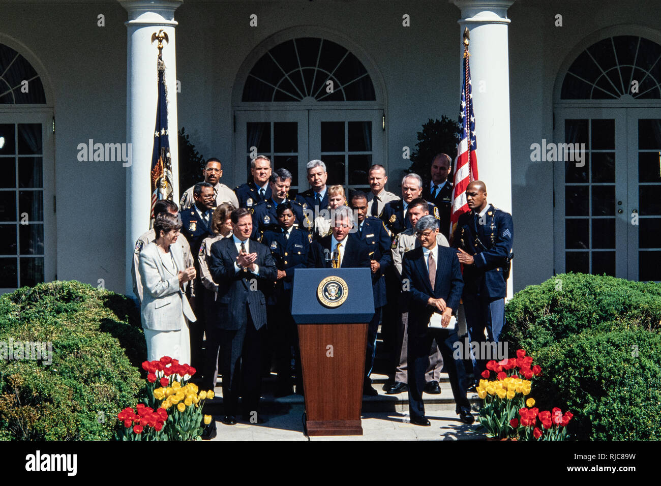 U.S President Bill Clinton speaks during an announcement banning the ...