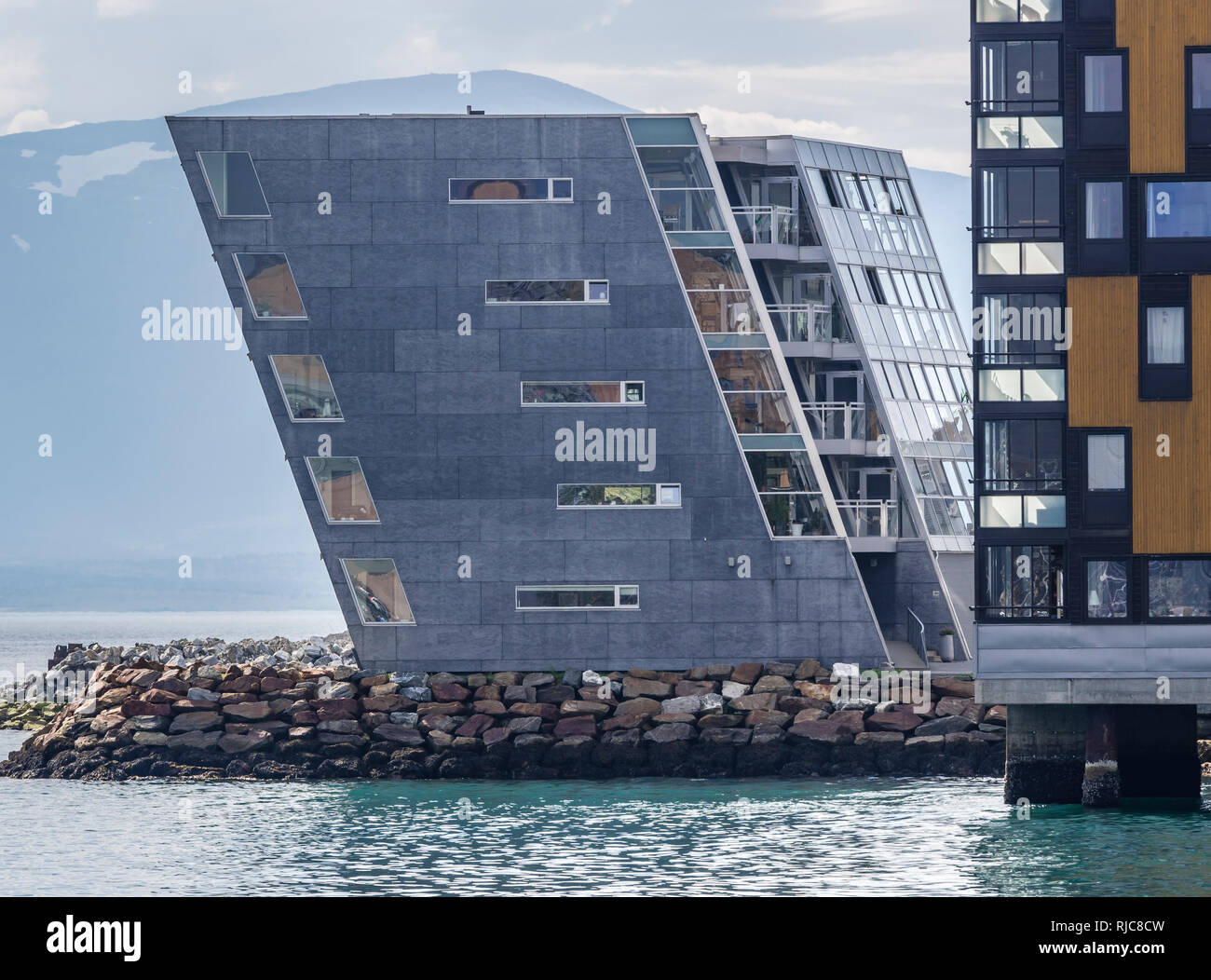 Tromsö harbour, modern buildings at the seaside, modern architecture ...