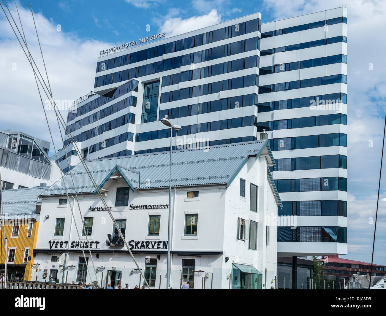 Tromsö city center, at the harbor, hotel Clarion 'the edge', pie-shaped ...