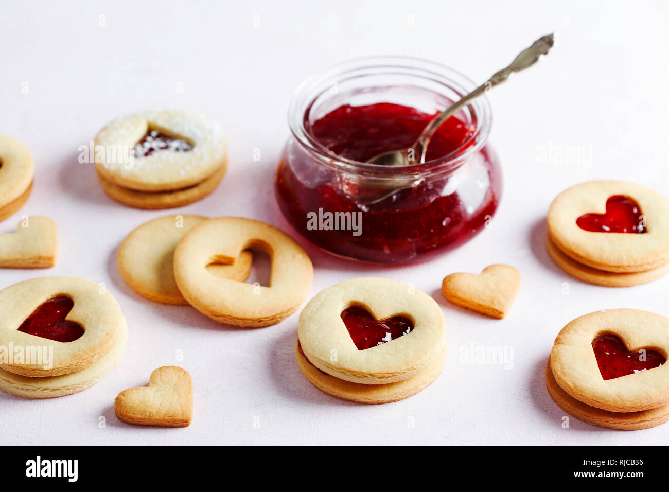 Traditional Linzer cookies with strawberry jam Stock Photo - Alamy