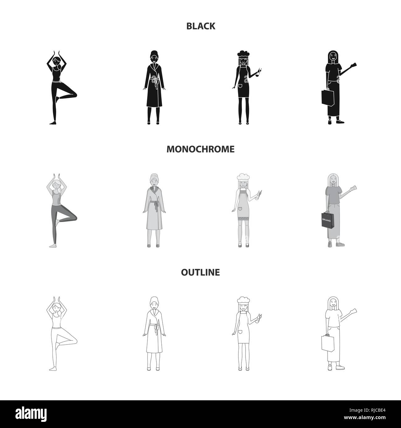 Isolated object of posture and mood icon. Set of posture and female ...