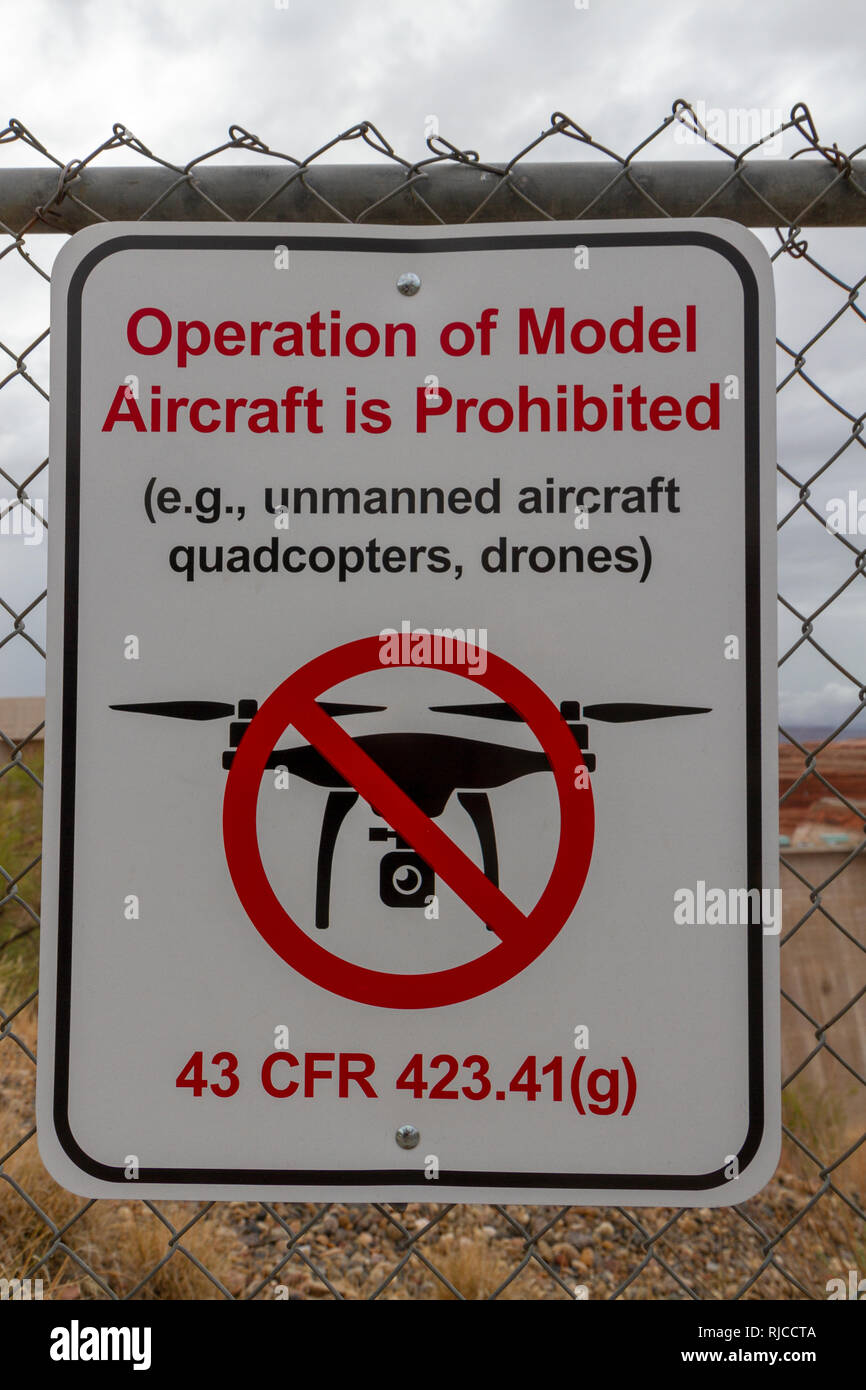 "Operation of model aircraft prohibited" notice outside the Carl Hayden ...