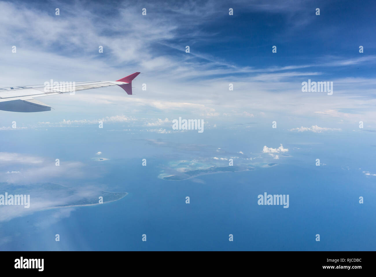 Air plane wing over the land. Can use for airline transportation ...