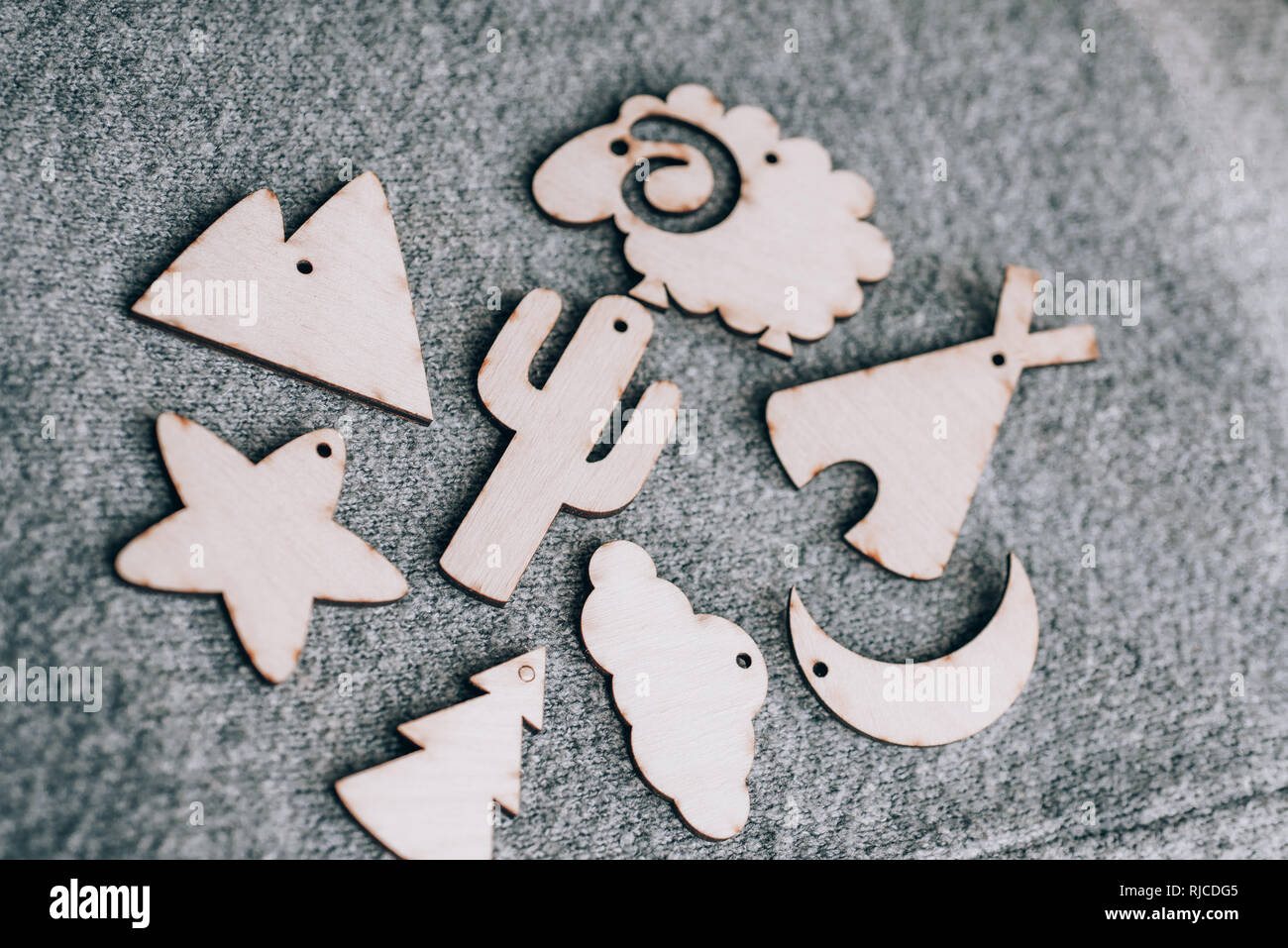 Wooden toy silhouette lamb, star, month, mountain, cactus, Christmas ...