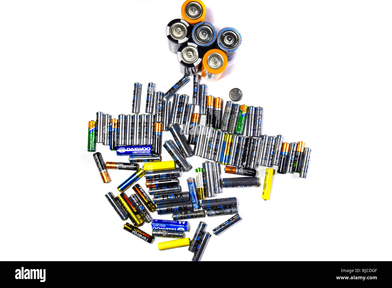 Krasnodar, Russia - February 4, 2019: Saline and alkaline batteries ...