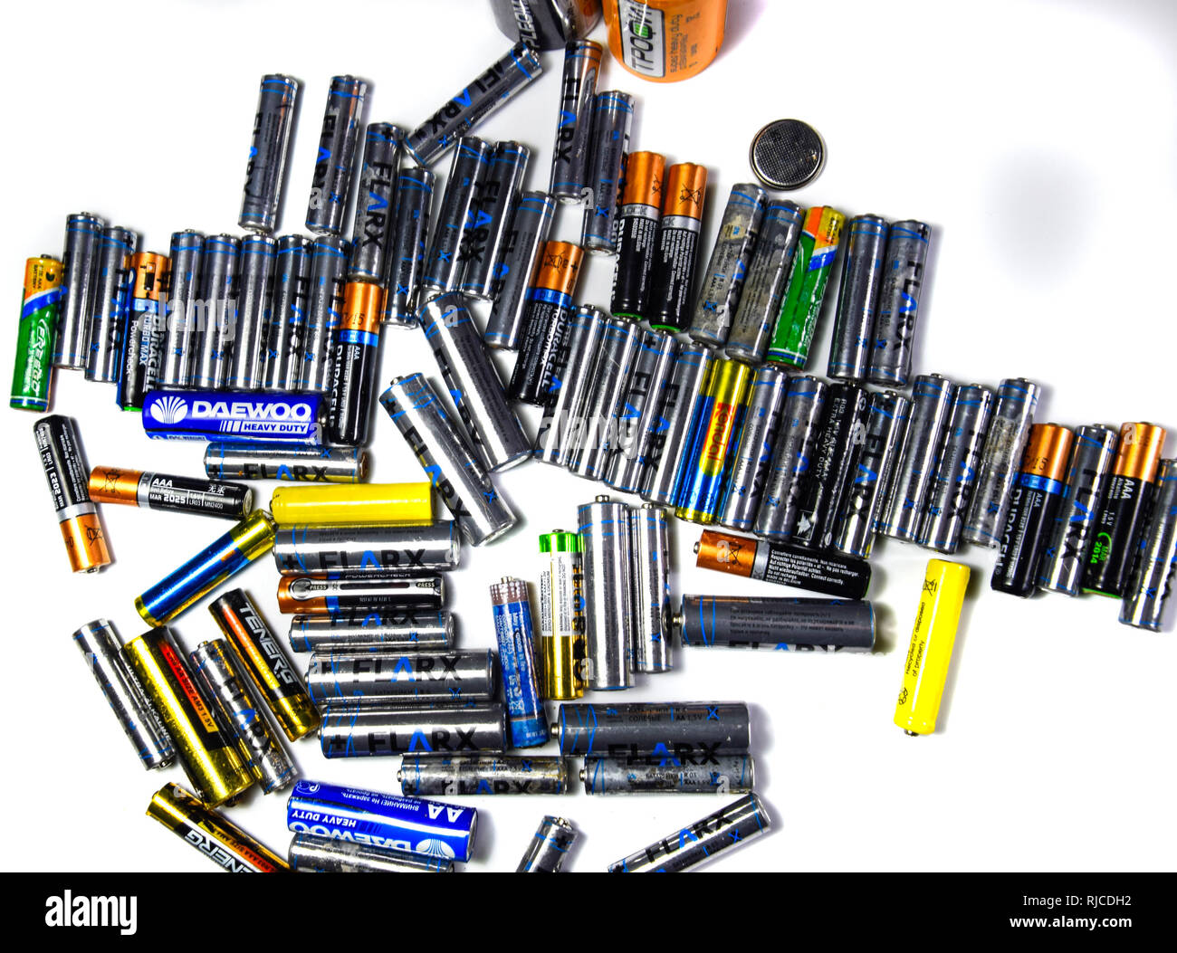 Krasnodar, Russia - February 4, 2019: Saline and alkaline batteries ...