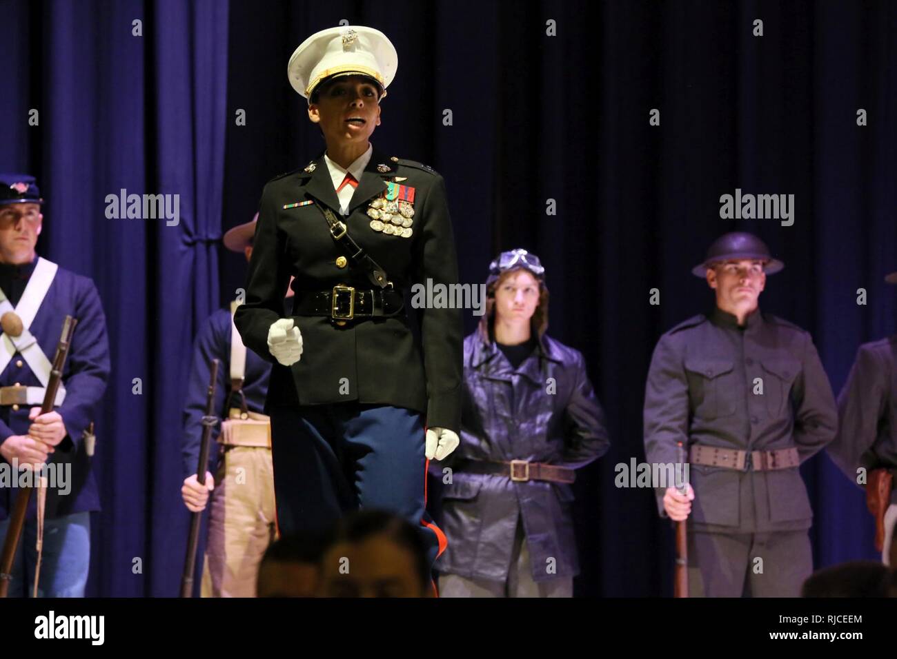 Capt. Deborah Myatt recites John A. Lejeune’s birthday message during ...