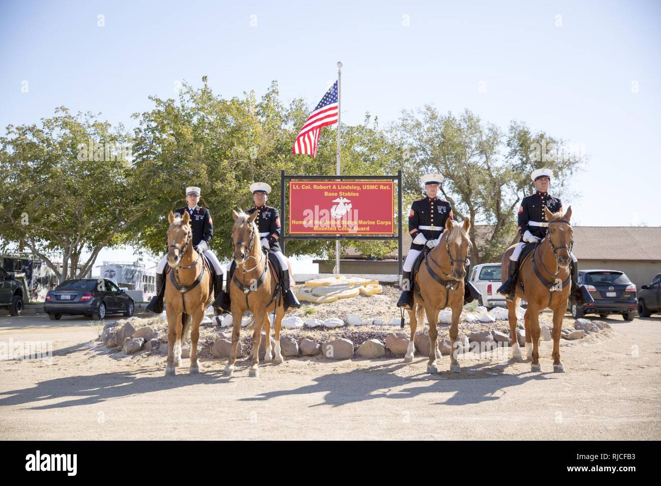 The Marine Corps' Mounted Color Guard post for a portrait at the ...