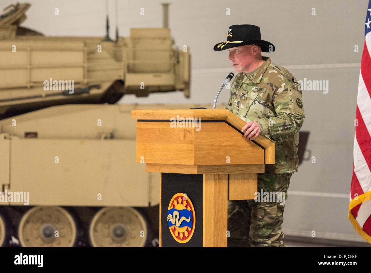 Incoming Commander, Col. Scott J. Sheridan addresses the troops after ...