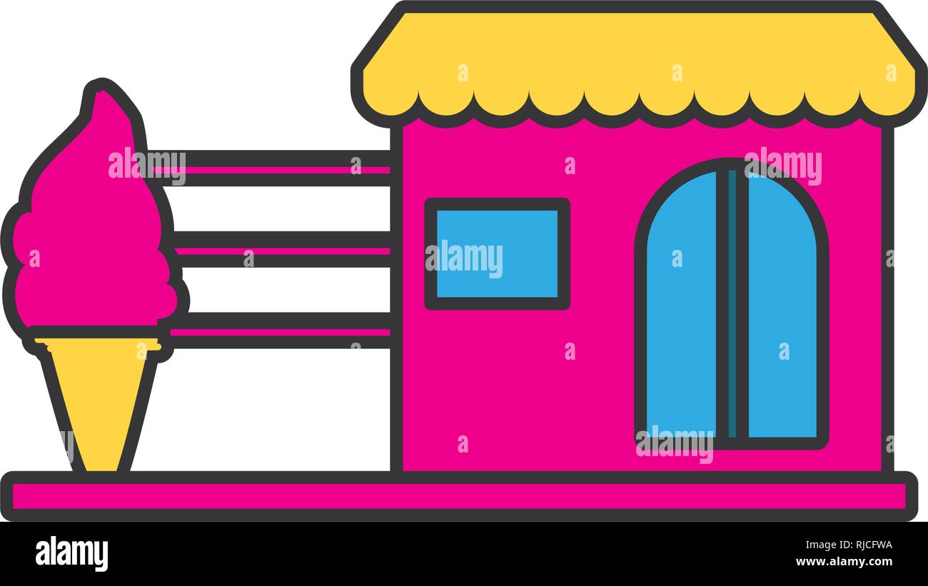 ice cream store facade with parasol vector illustration design Stock ...
