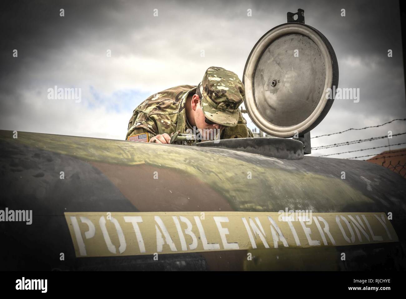 A U.S. Army service member assigned to Joint Task Force-Bravo inspects ...