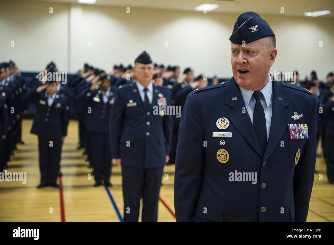 Col. Robert B. Riegel, 460th Space Wing vice commander, commands the ...