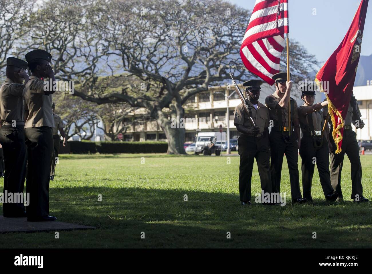 U.S. Marine Corps Lt. Col. Marshalee Clarke, commanding officer, Headquarters Battalion, Marine ...