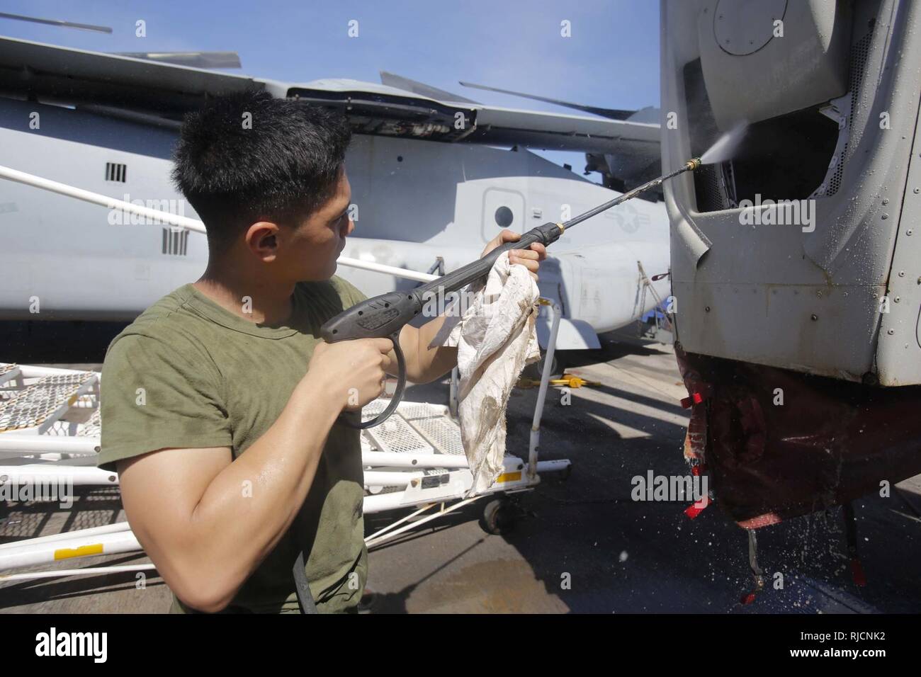 PACIFIC OCEAN – Lance Cpl. Maverick Medina, a flight line mechanic with ...
