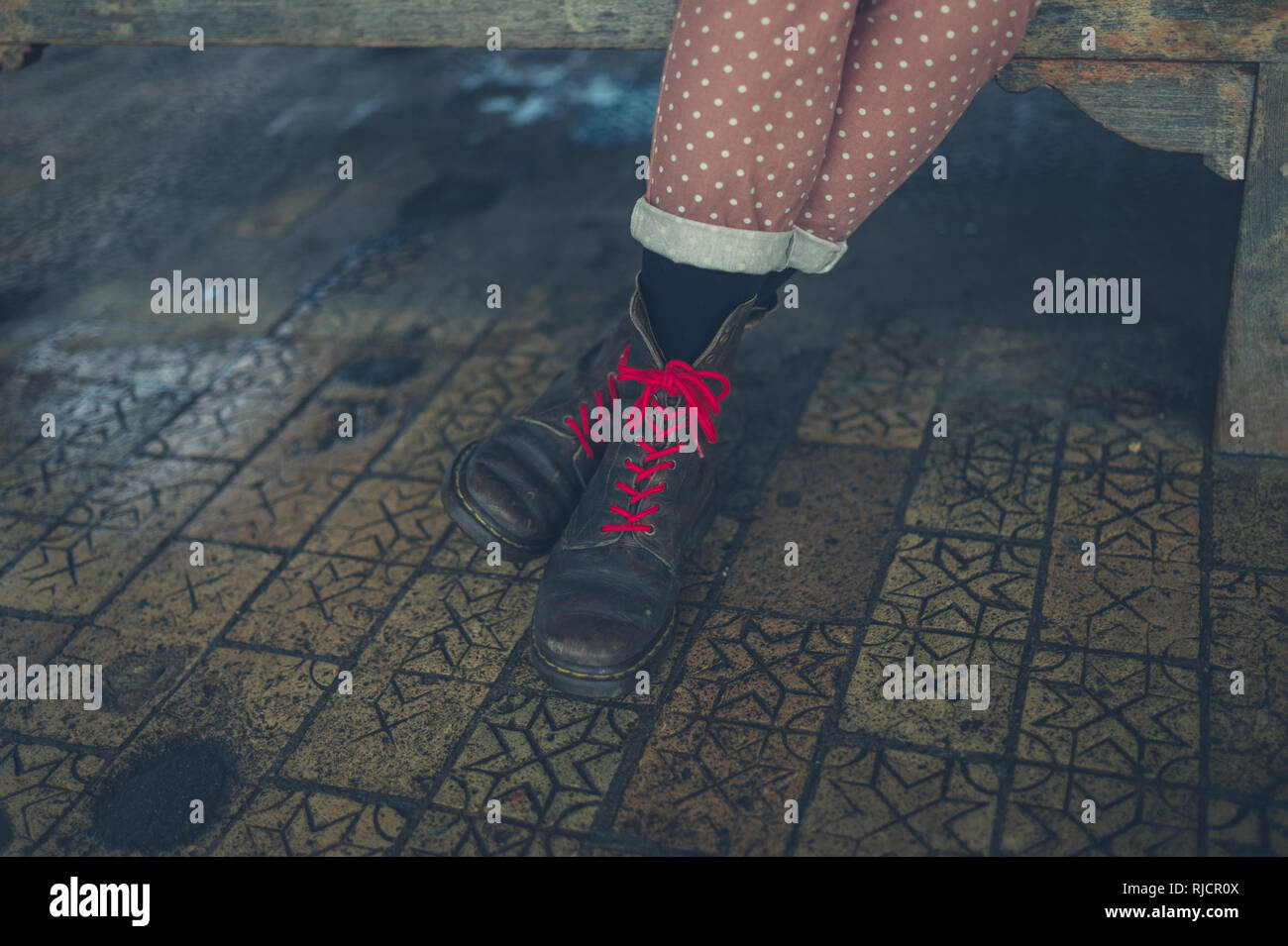 Young woman feet on bench hi-res stock photography and images - Alamy