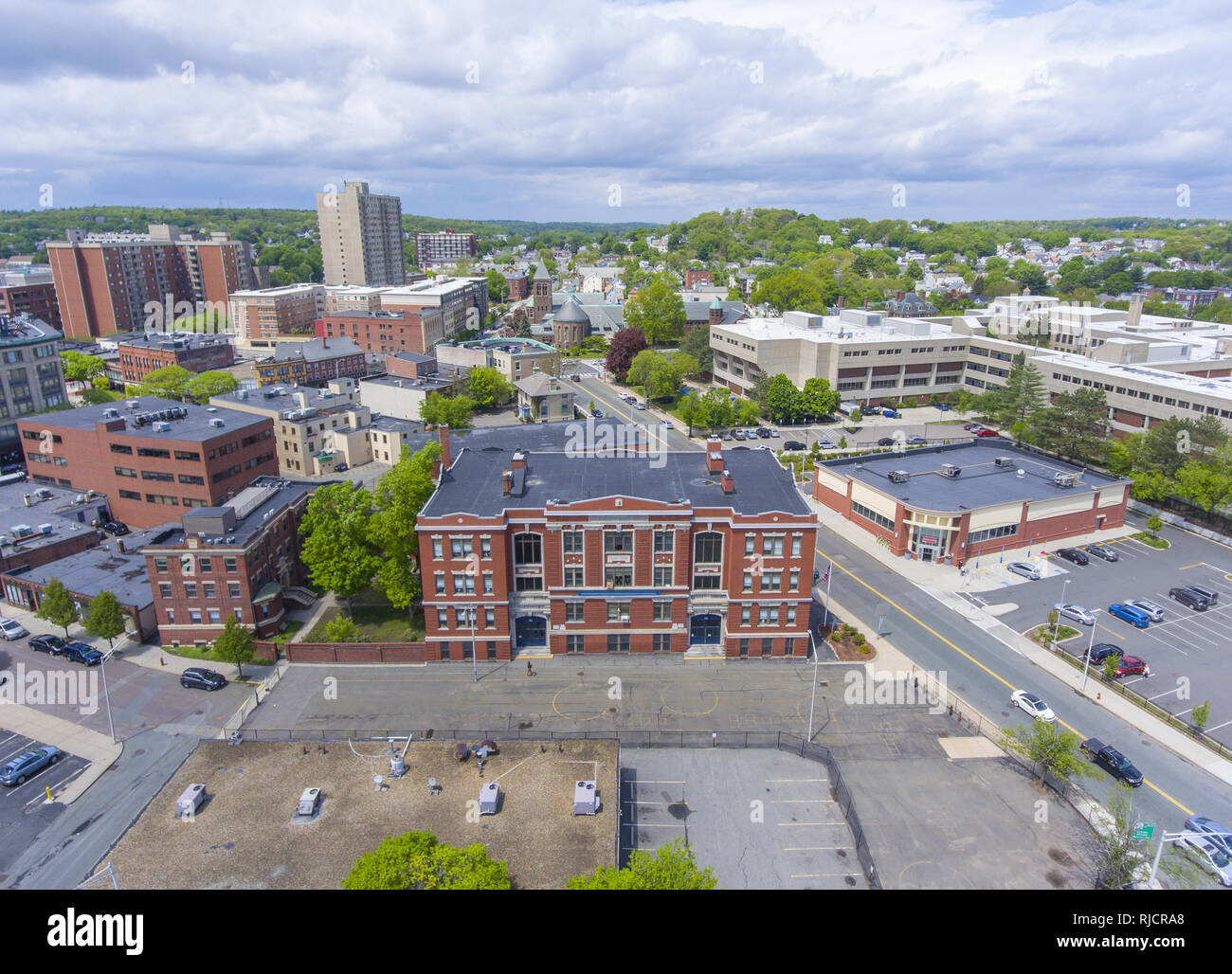 Cheverus School aerial view on Centre Street in downtown Malden ...