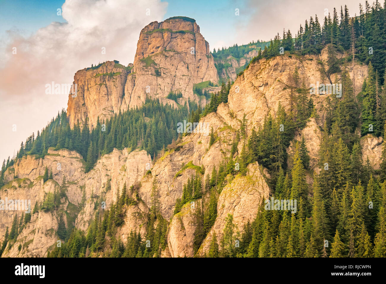 Scenic landscape in the landmark Ceahlau Massif, Carpathian Mountain ...