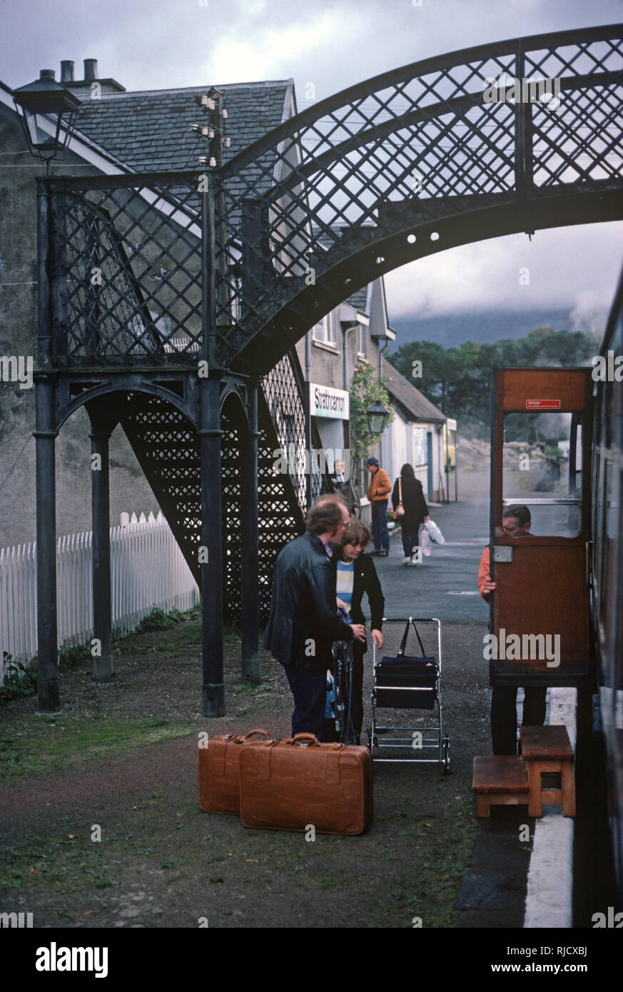 Passengers at Strathcarron railway station, Kyle of Lochalsh Line ...