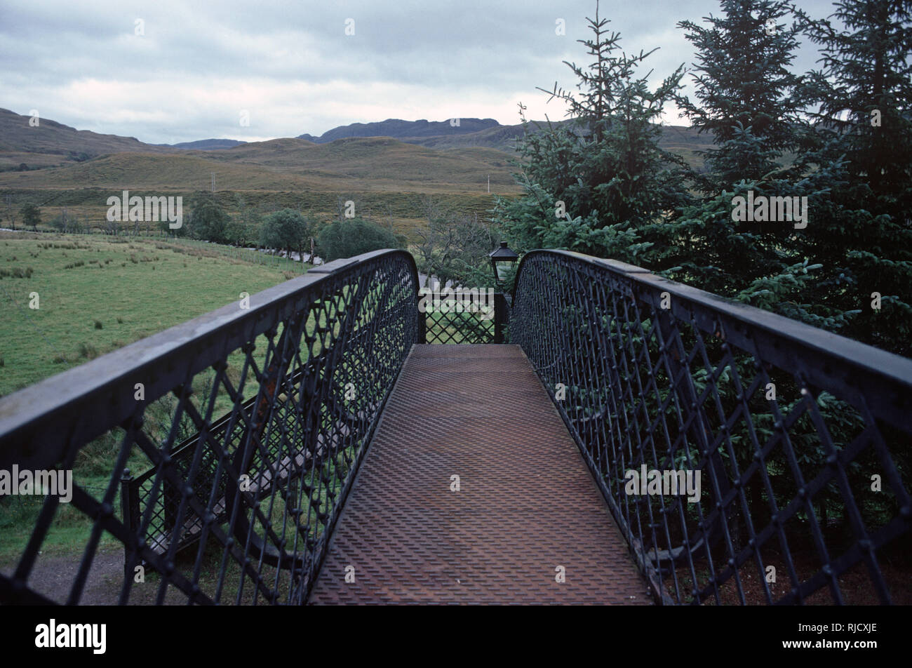 Railway passenger metal bridge at British Rail Strathcarron railway ...