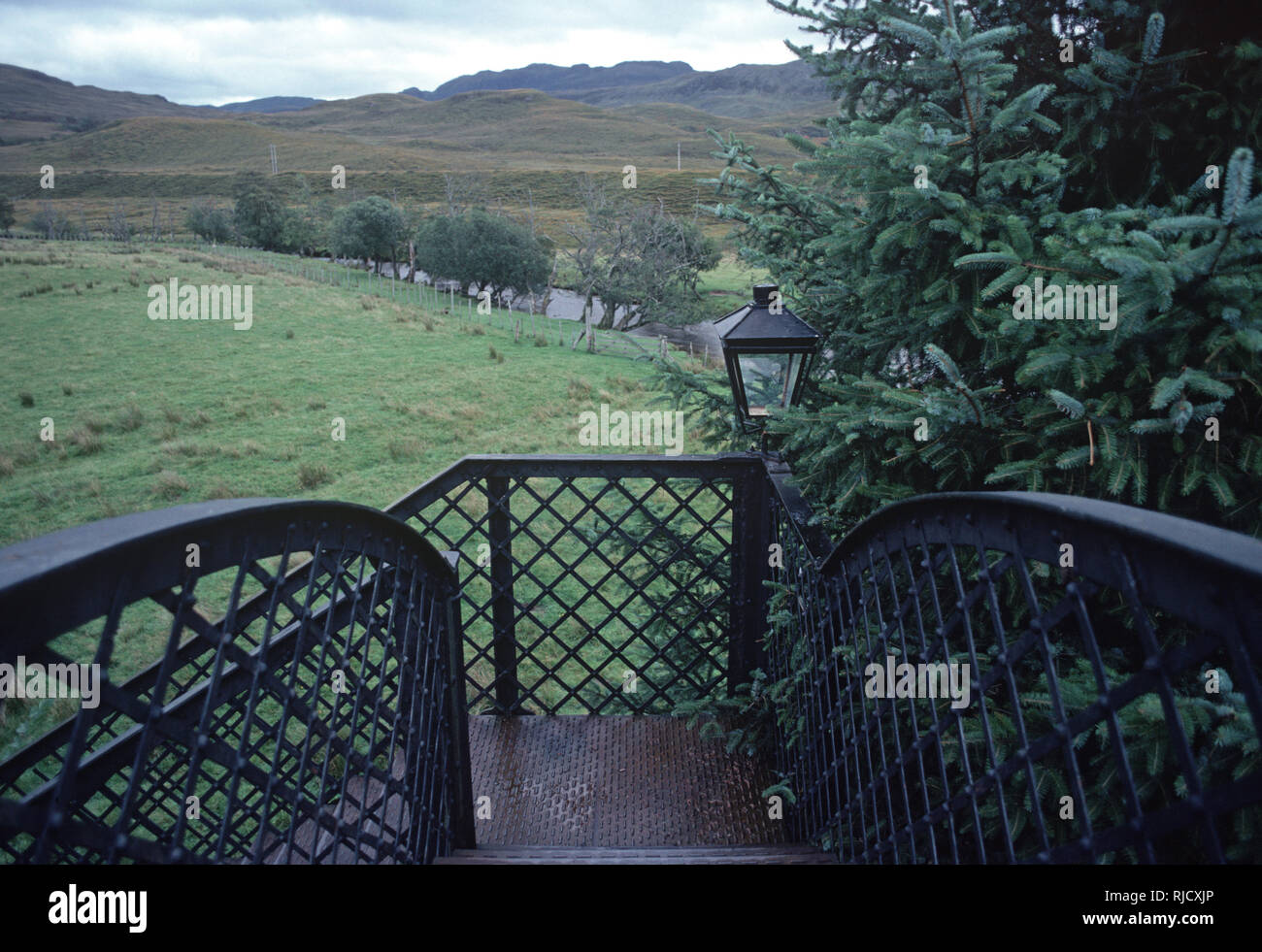 Railway passenger metal bridge at British Rail Strathcarron railway ...
