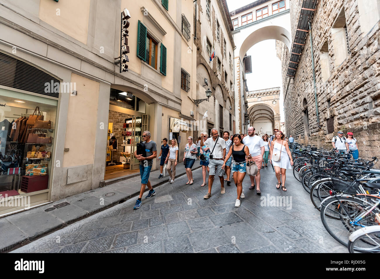 Firenze, Italy - August 30, 2018: People tour group walking with ...
