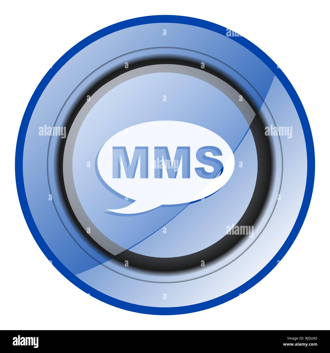 Mms round blue glossy web design icon isolated on white background ...