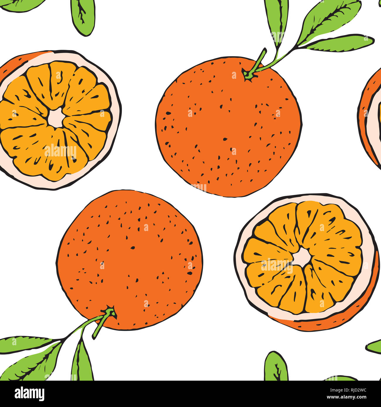 Orange, seamless pattern design, hand drawn doodle, sketch in pop art ...
