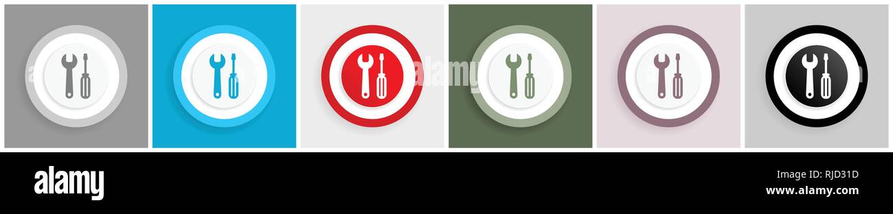 Tool icon set, vector illustrations in 6 options for web design and ...
