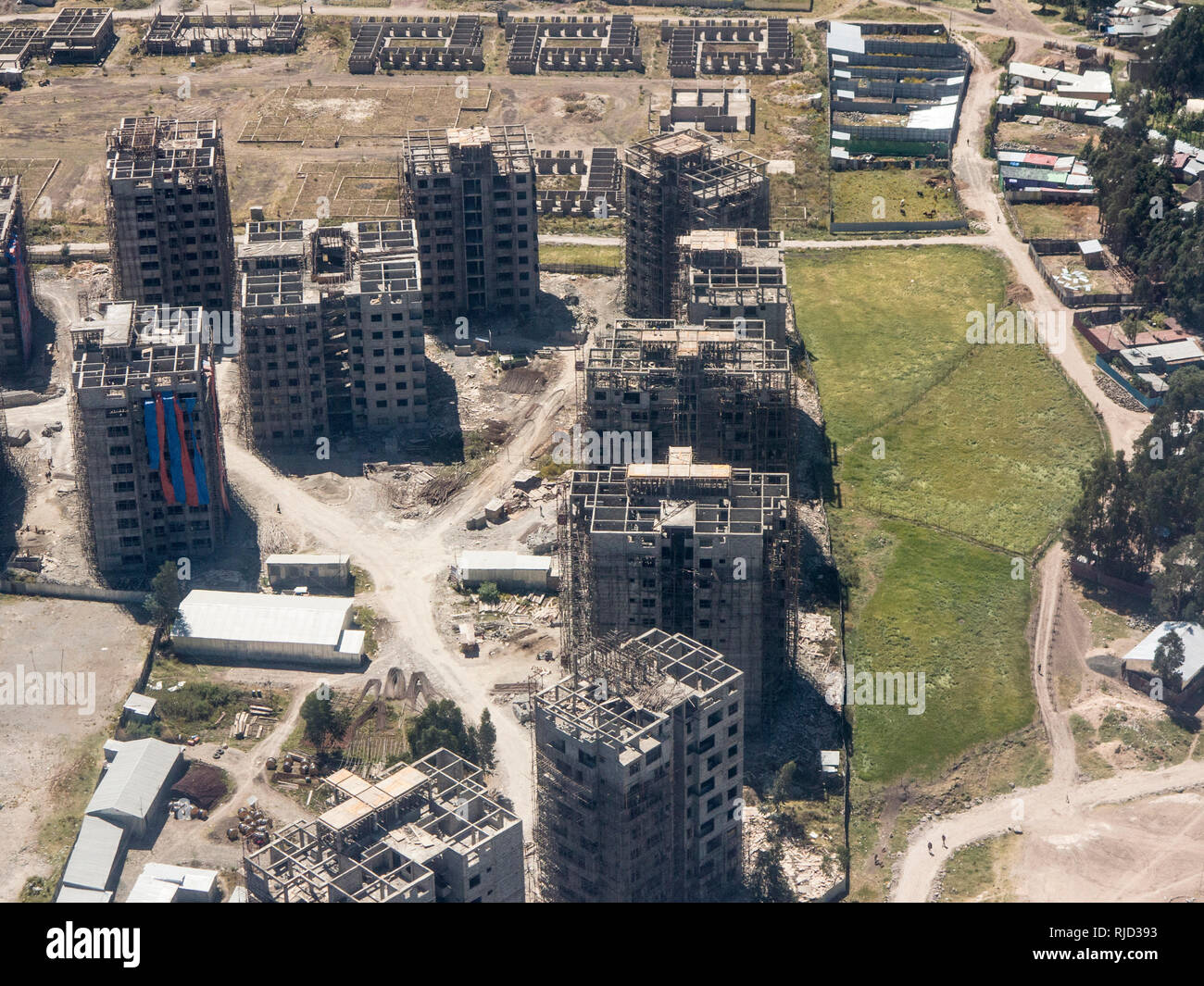 Aerial view of new construction of high rise apartment blocks in ...