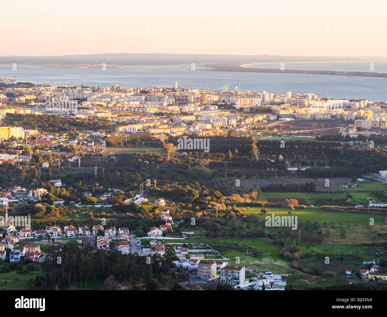 View of Setubal as seen from the Palmela Castle in Setubal District ...