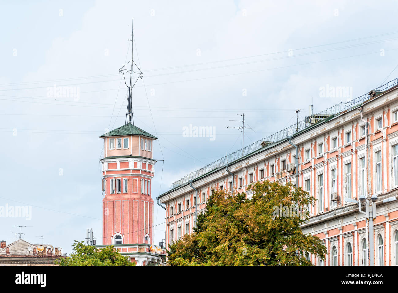 Kyiv, Ukraine view of old historic town walls colorful pink orange ...