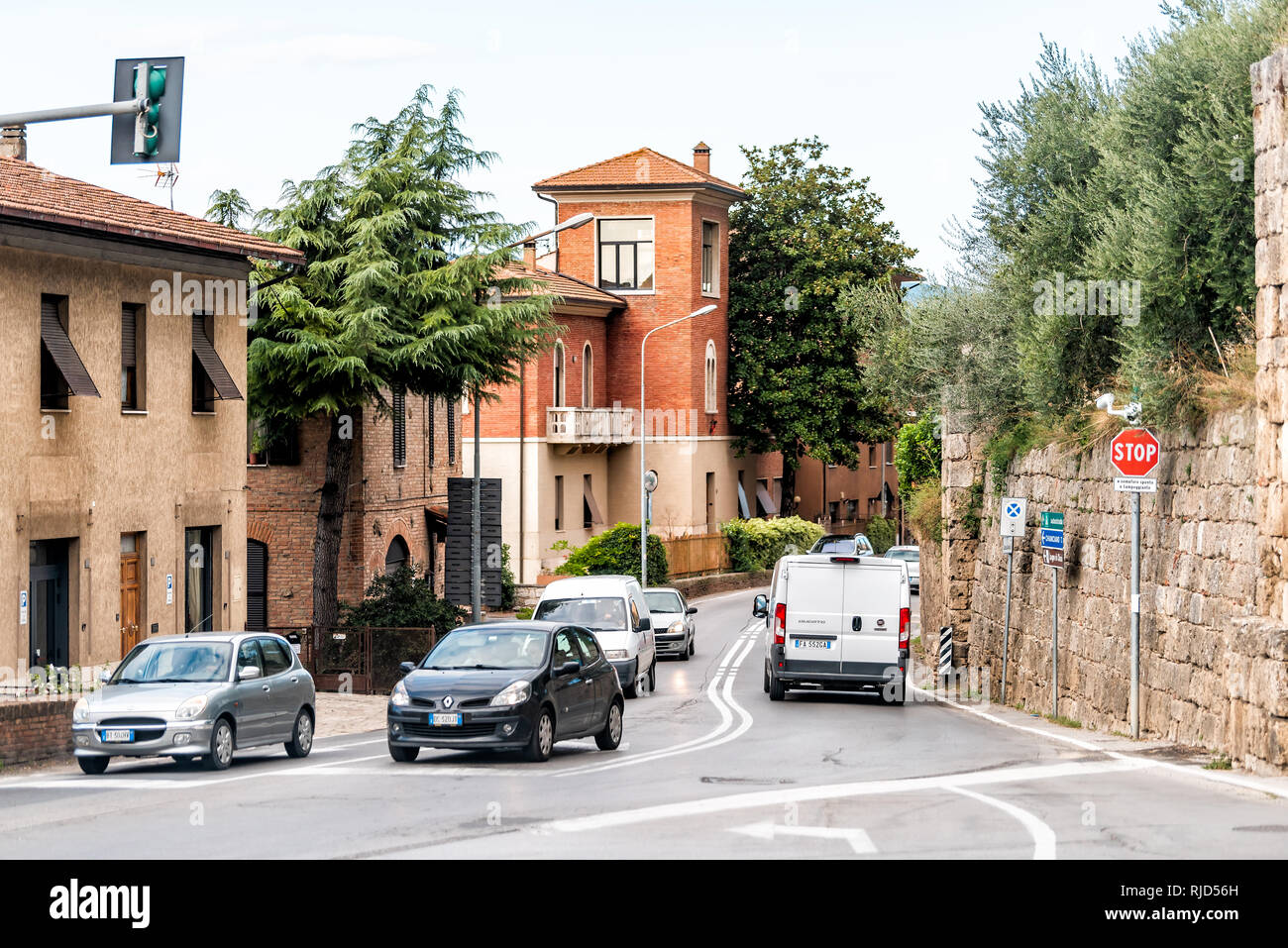 Chiusi, Italy - August 27, 2018: Traffic on road street in small town ...