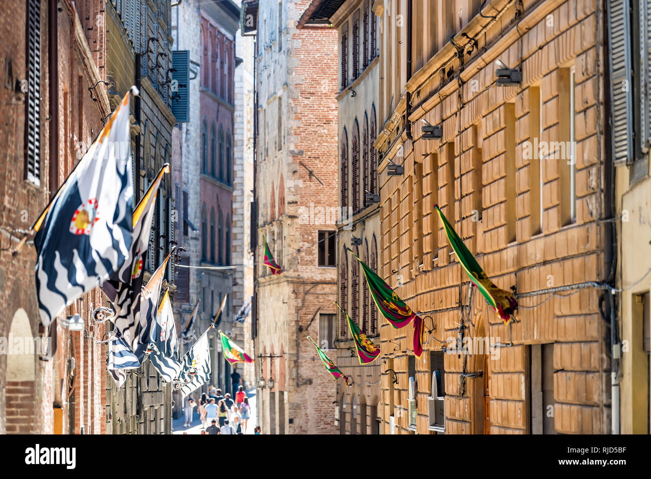 Flags of the contrade of the palio of siena hi-res stock photography ...