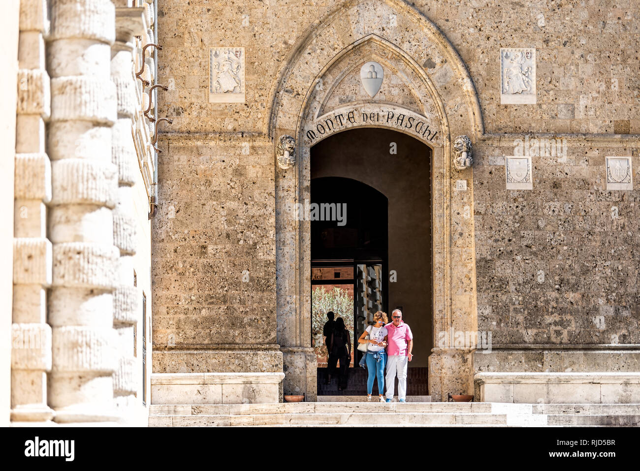 Siena, Italy - August 27, 2018: Sign in historic medieval old town ...